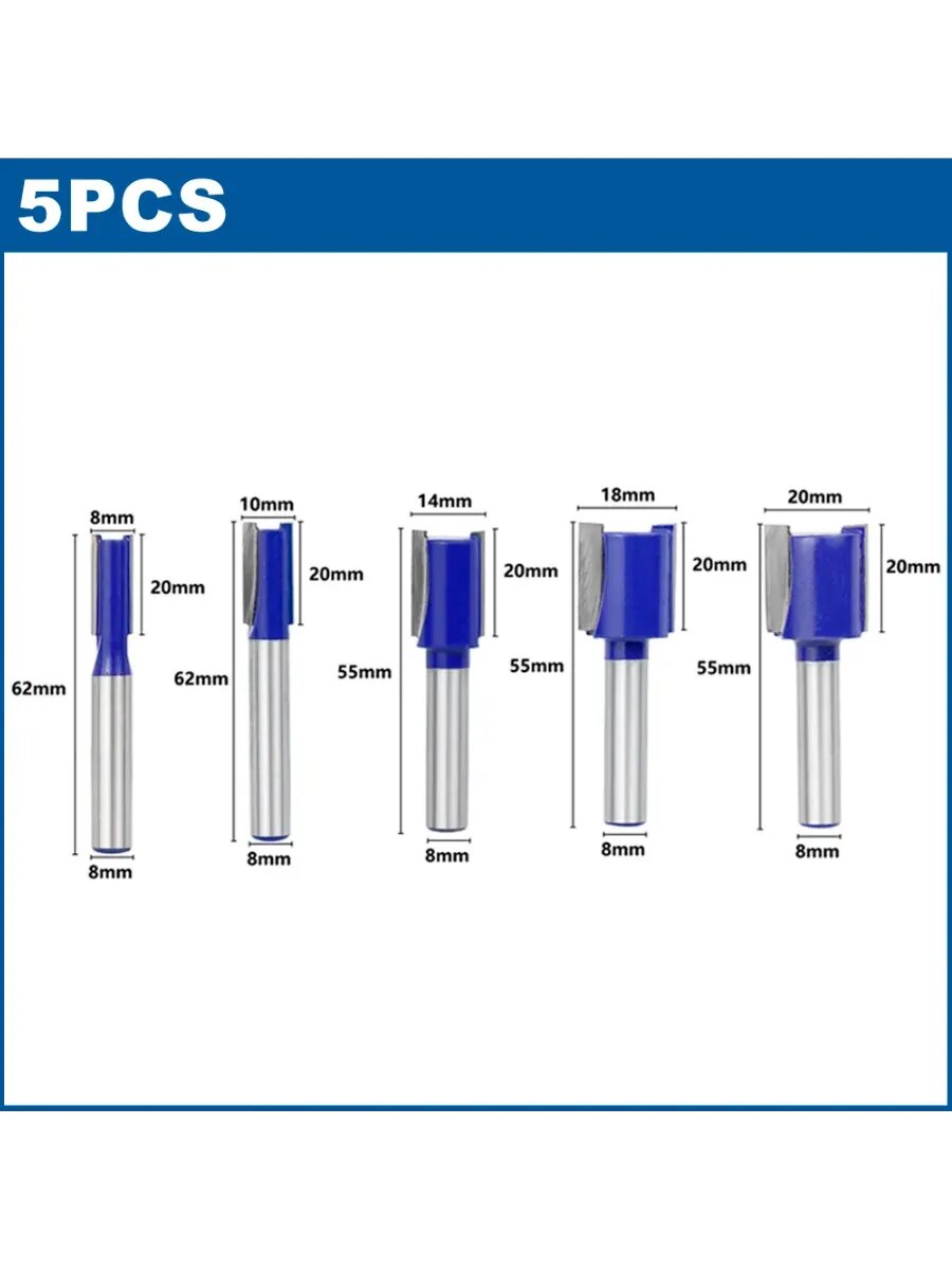 Фреза пазовая прямая XCAN по дереву, обоюдоострый, хвостовик 8мм, 5 шт, твердосплавная, для деревом, ДСП, МДФ, пластиком