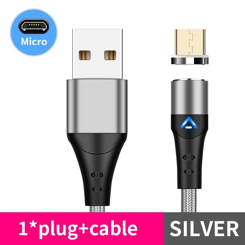 Магнитный Micro USB кабель 2M Silver 2.4A
