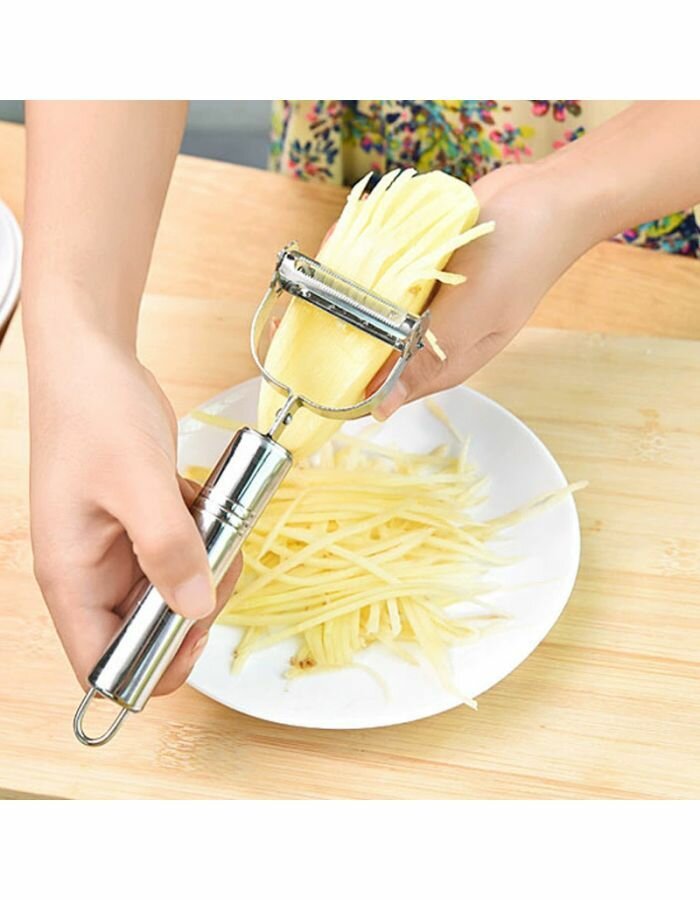 Многофункциональная овощечистка из нержавеющей стали, 3 стороны (передняя/обратная чистка)