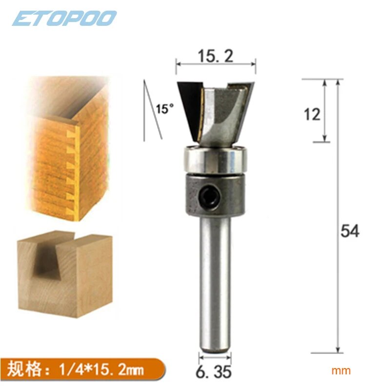 1/4 "(6,35 мм) 14,2 мм 15,2 мм 15 мм хвостовик ласточкин хвост фрезы с подшипником деревообрабатывающий фрезы B