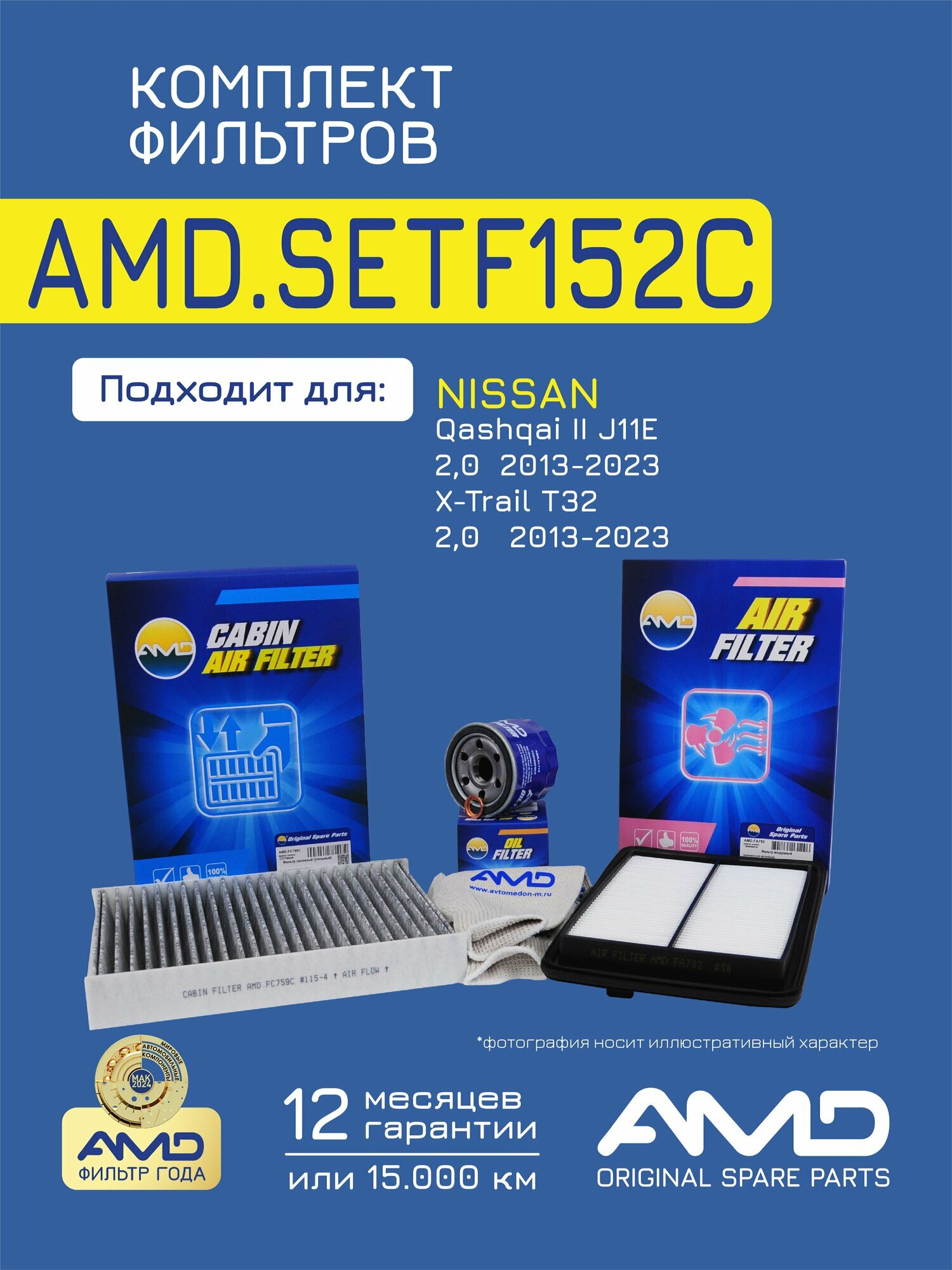 Комплект фильтров для NISSAN Qashqai II J11E 2,0 2013- X-Trail T32 2,0 2014- / AMD. SETF152C