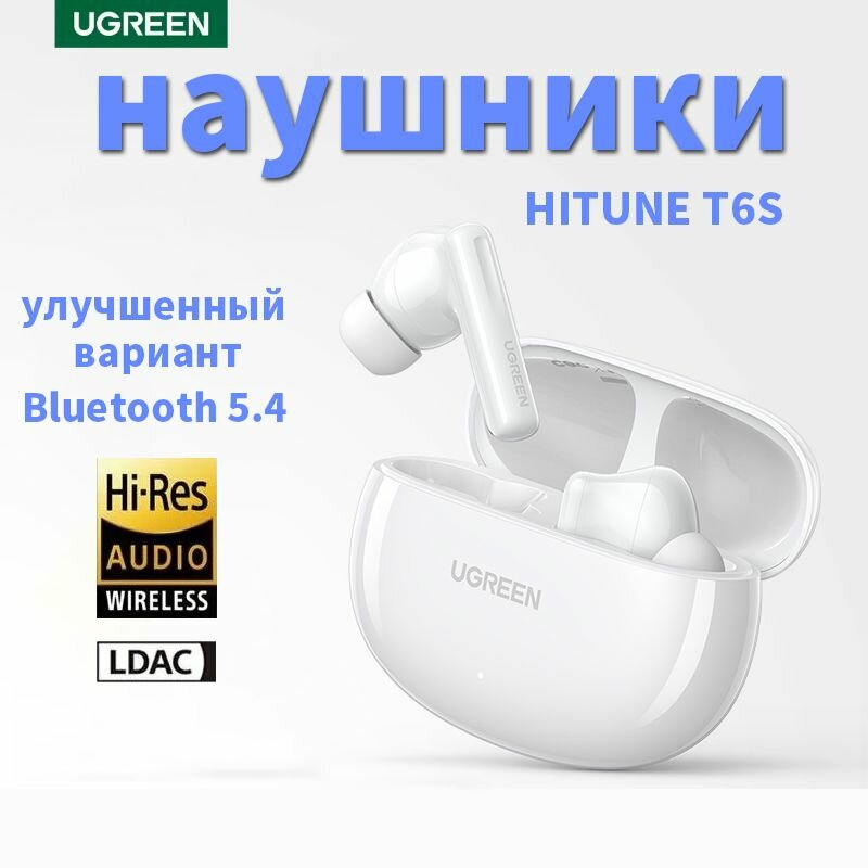 Беспроводные наушники UGREEN WS205 45585 HiTune T6S с активным шумоподавлением Hi-Res LDAC Sound Bluetooth 5,4
