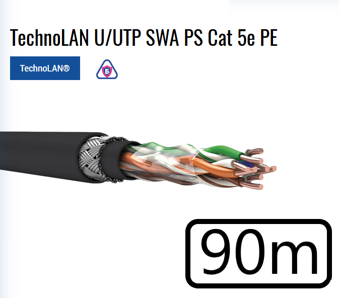 Кабель "витая пара" U/UTP cat 5e 4*2*0.52, медь , уличный, бронированный, черный, 90 метров