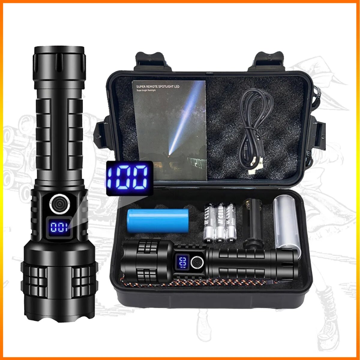 Ручные фонарики Tactics, перезаряжаемый светодиодный фонарик с высоким люменом 950000 Люмен XHP70.2 для аварийного кемпинга IP67 водонепроницаемый