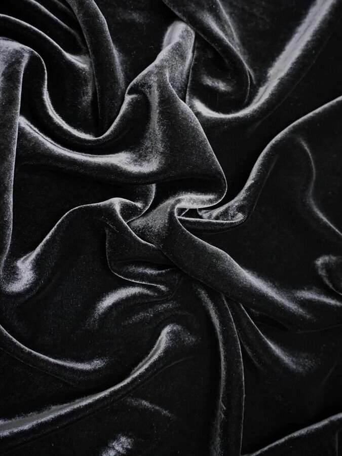 Ткань Бархат-стрейч черный, 1.5 метра