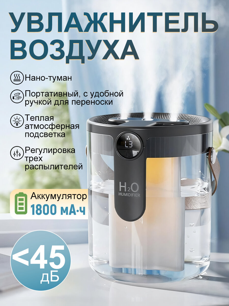 Увлажнитель воздуха с верхним заливом, ультразвуковой, черный