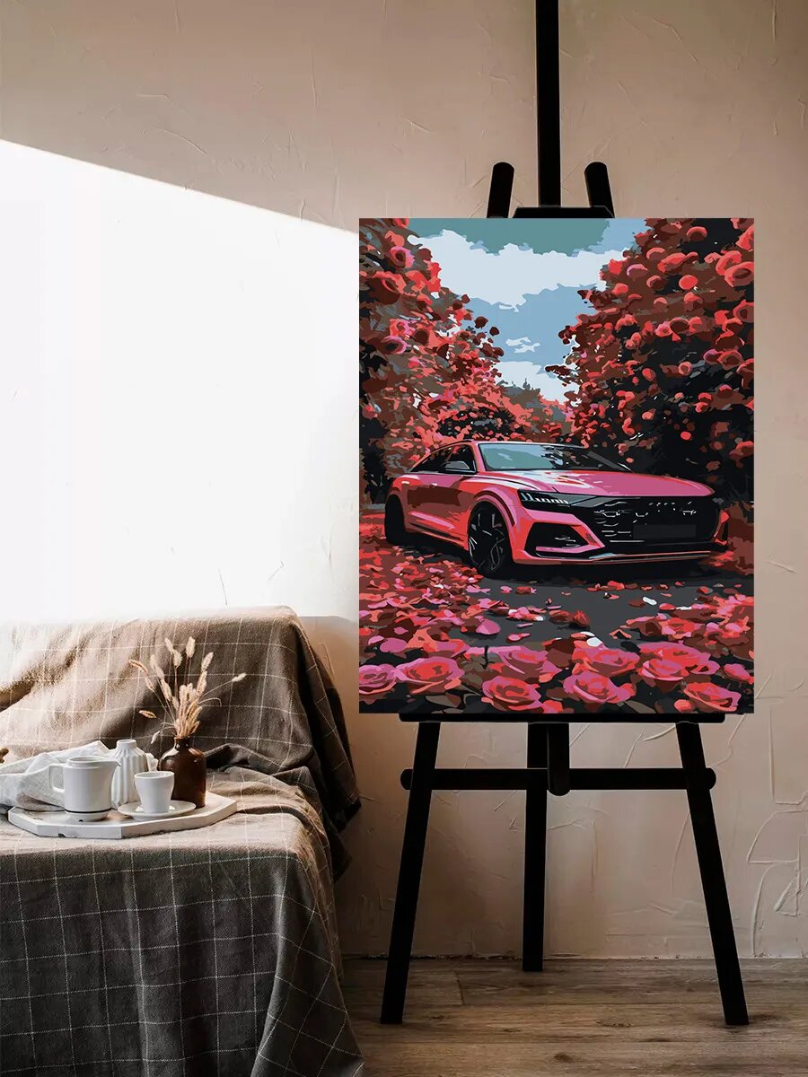 Картина по номерам Розовая Ауди Машина Цветы