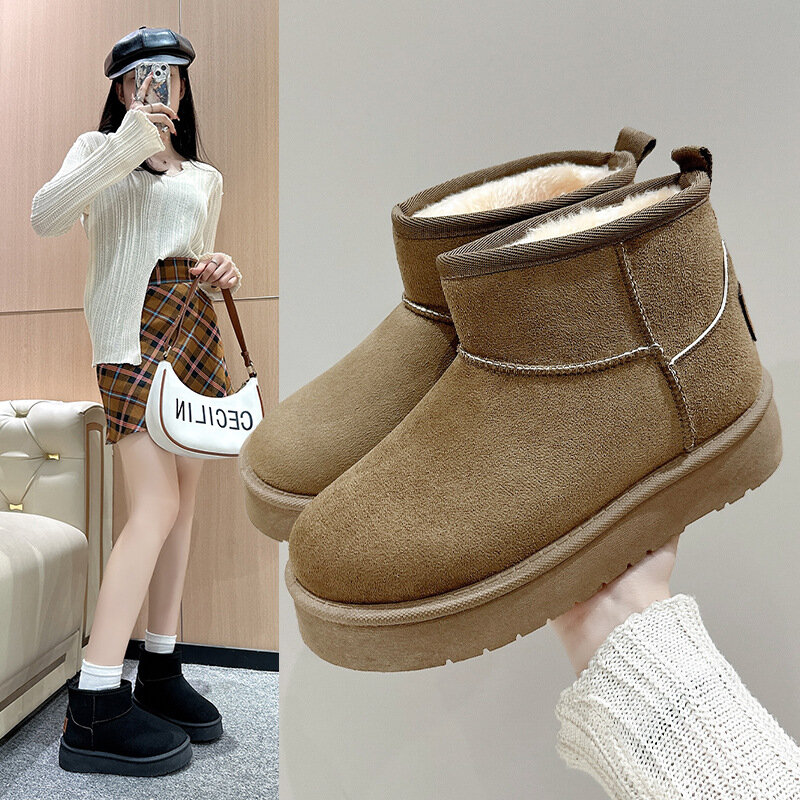 Новые зимние снегоступы из шерсти на плоской подошве с короткими трубками, северо-восточные хлопковые ботинки с толстым бархатом, теплые женские снегоступы