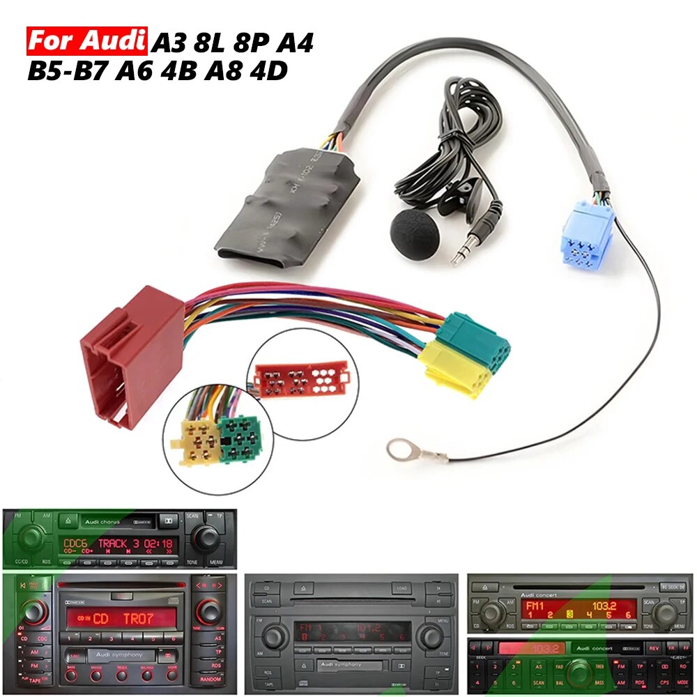 Автомобильный микрофон Bluetooth 5,0 AUX Handsfree 8-контактный адаптер A2DP Музыкальный аудиокабель для Audi A3 8L 8P A4 A6 4B A8 для VW B5 B6 B7