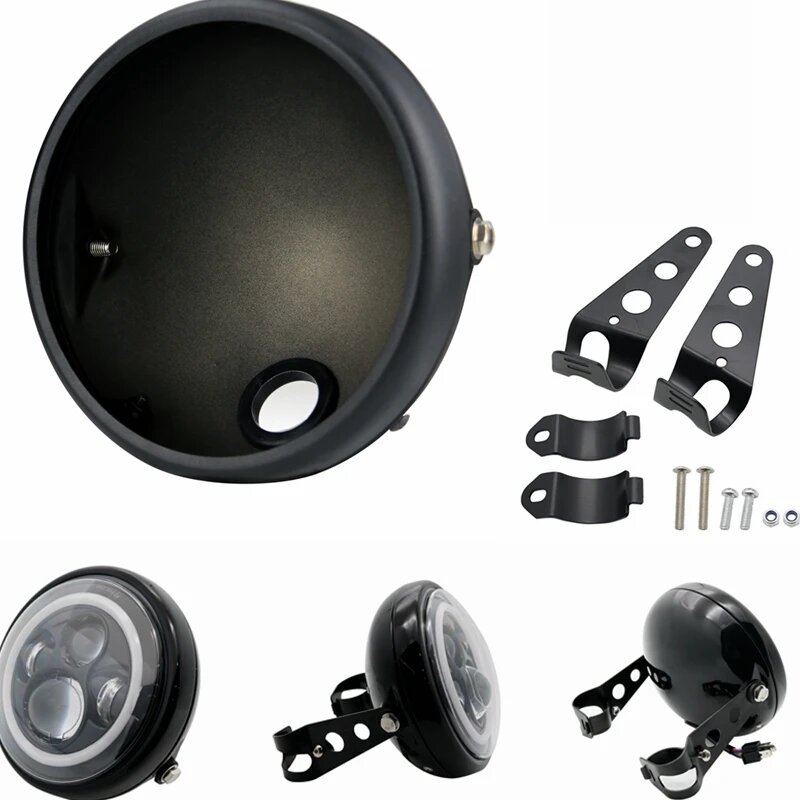 Мотоцикл светодиодный фар Корпус 7 дюймов в стиле ретро изменение опорное крепление 7 дюймовый светодиодный фар в виде ракушки ведро Корпус оболочки обшивки держатель, Черный