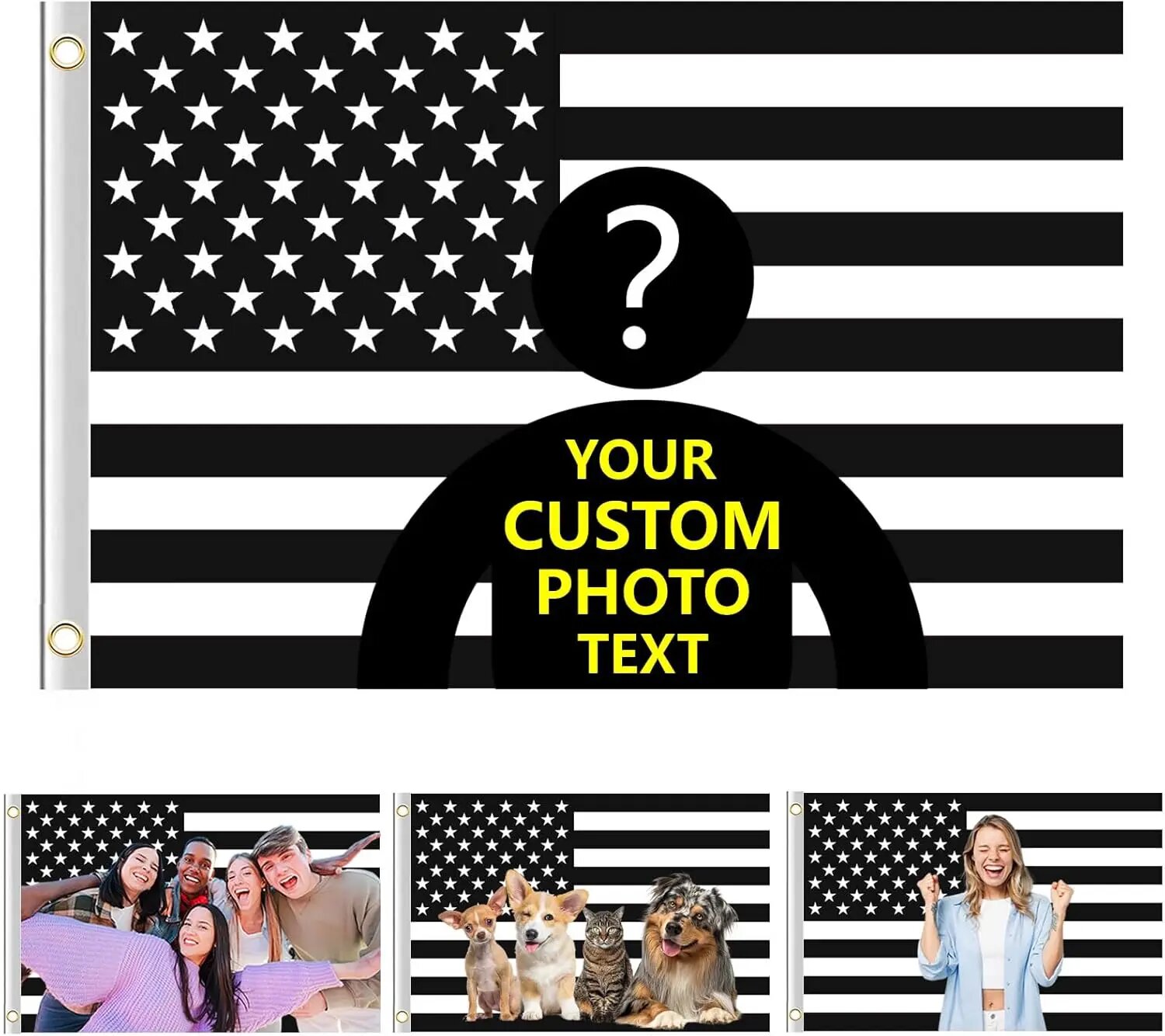 Пользовательский розовый флаг 3x5 футов RONNINGSTAR, Black US Flag, 90x150 см