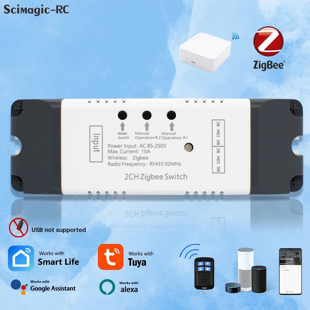 Scimagic-RC 1/2-канальный модуль реле Zigbee для умного дома 2CH 85-250V Shell