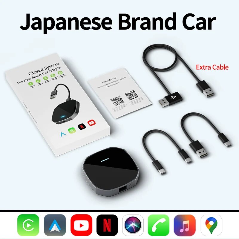 Универсальный беспроводной Android-адаптер Apple CarPlay Dual-WiFi Smart AI Box с мультимедийным видео для Youtube Netflix TikTok Japan Car