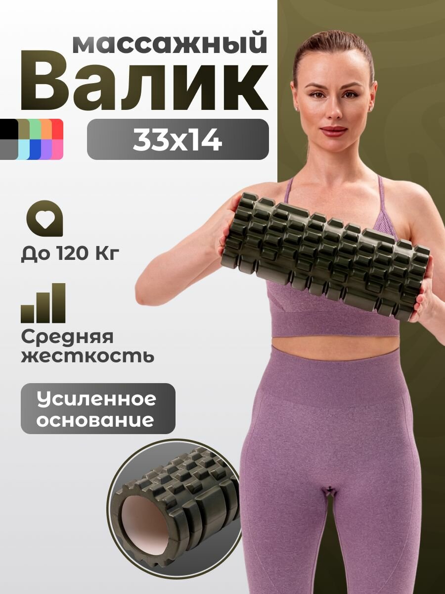 Валик для спины / Shappa Fit / 33 см, усиленное основание, мфр ролл, ролик массажный