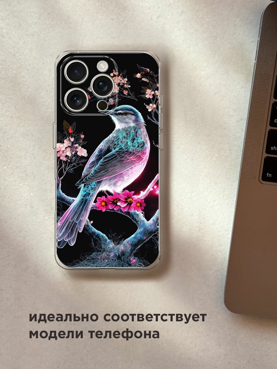 Чехол на Apple iPhone 16 Pro / Айфон 16 Про с принтом "Птица на цветущем дереве" — фото 1