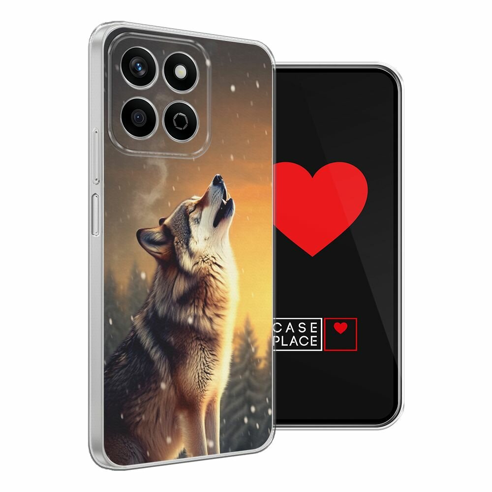 Силиконовый чехол на Honor X7c / Хонор X7c с принтом "Воющий волк" — фото 1