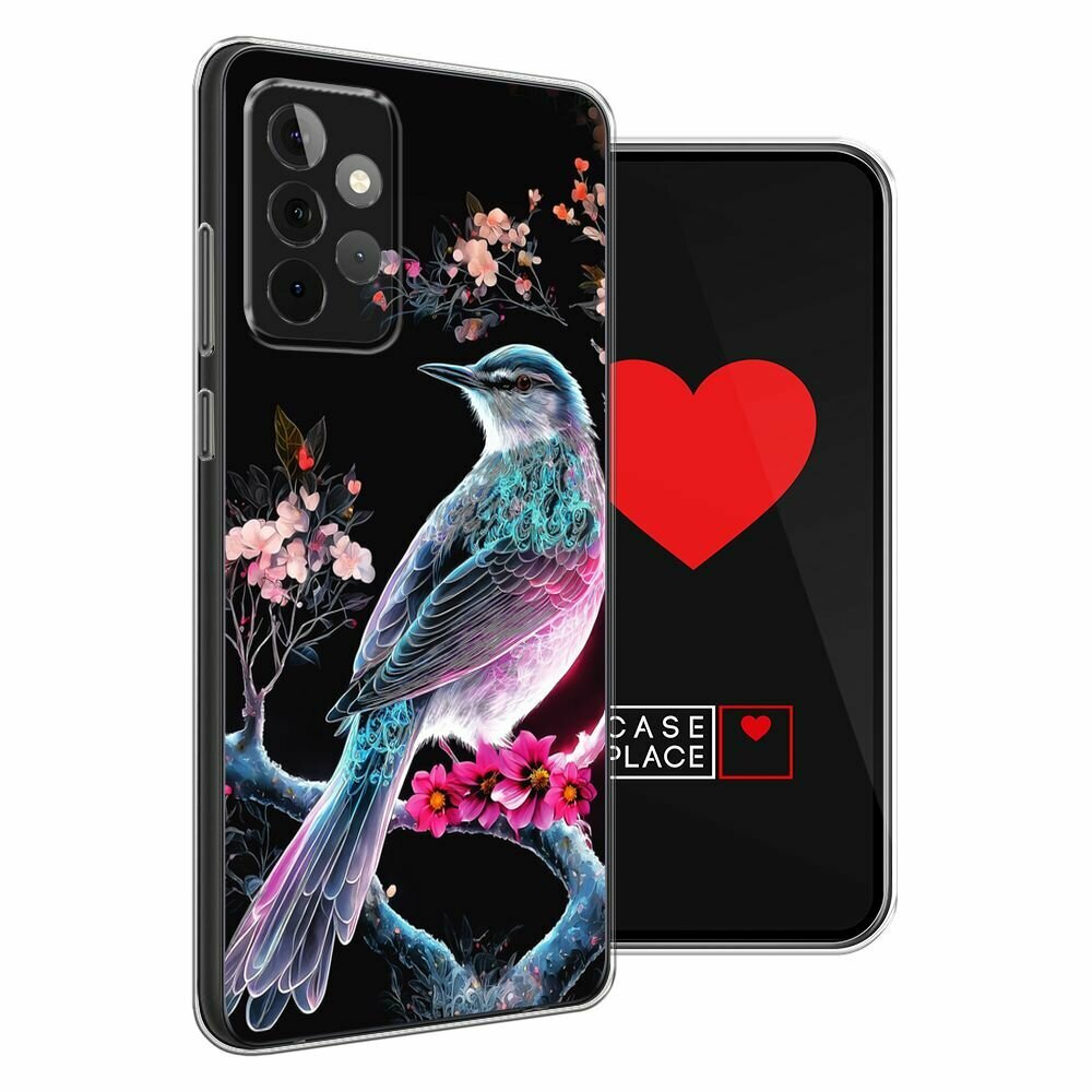 Чехол на Samsung Galaxy A72 / Самсунг Галакси А72 с принтом "Птица на цветущем дереве" — фото 1