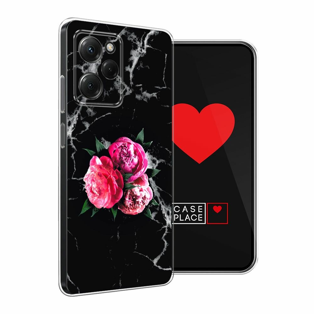 Чехол на Xiaomi Poco X5 Pro 5G / Сяоми Поко X5 Про 5G с принтом "Букет на черном мраморе" — фото 1