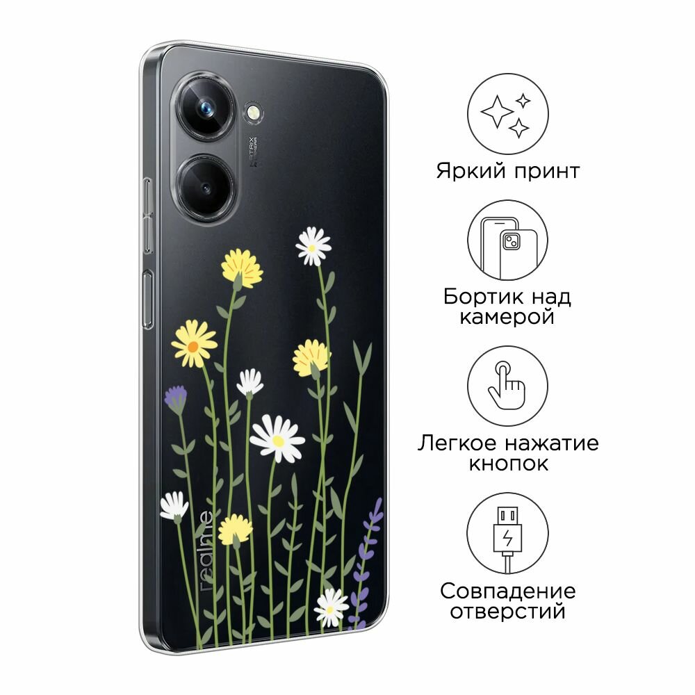 Чехол на Realme 10 Pro / Реалми 10 Про с принтом "Пучок полевых цветов", прозрачный — фото 1
