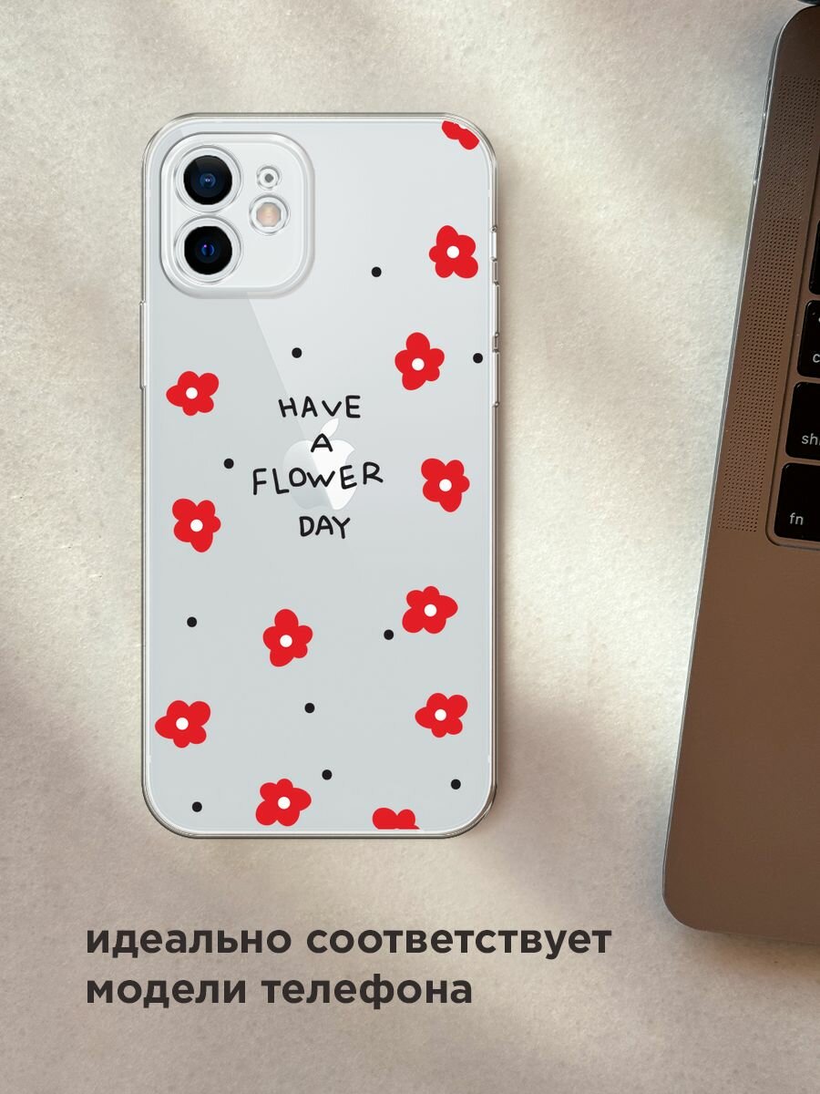 Чехол на Apple iPhone 12 mini / Айфон 12 Мини с принтом "Have a flower day 2", прозрачный — фото 1