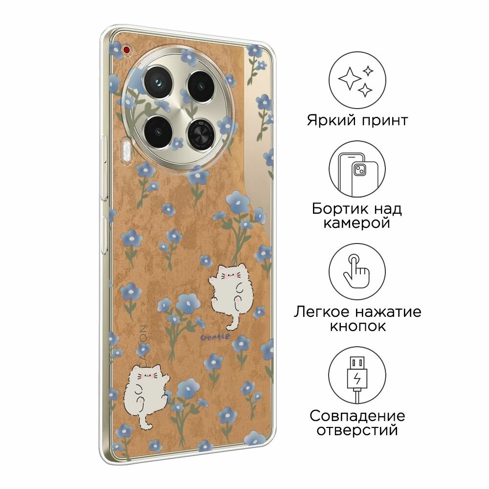 Чехол на Tecno Camon 30 4G / Текно Камон 30 4G с принтом "Gentle cats", прозрачный — фото 1