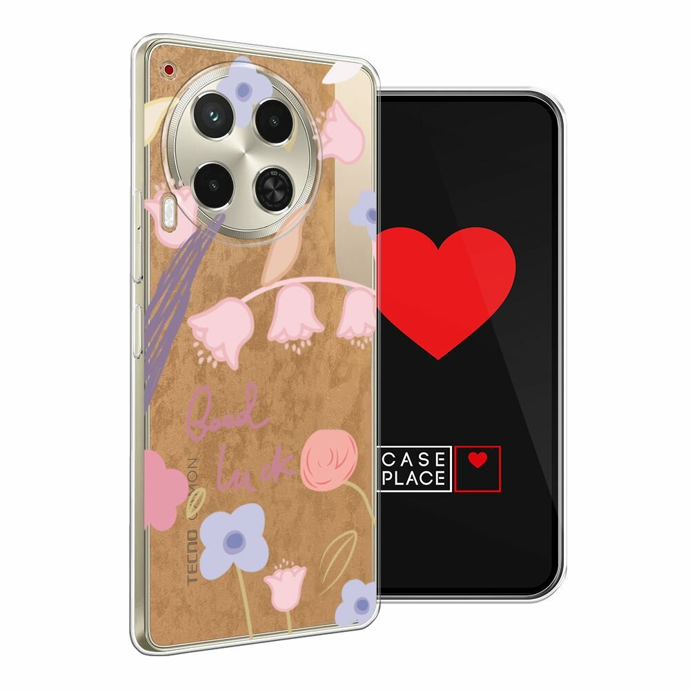 Чехол на Tecno Camon 30 4G / Текно Камон 30 4G с принтом "Lucky flowers", прозрачный — фото 1