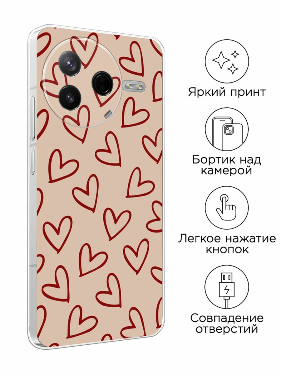 Чехол на Poco F7 Pro / Поко F7 Про с принтом "Little hearts doodles 1 - 14 февраля" — фото 1