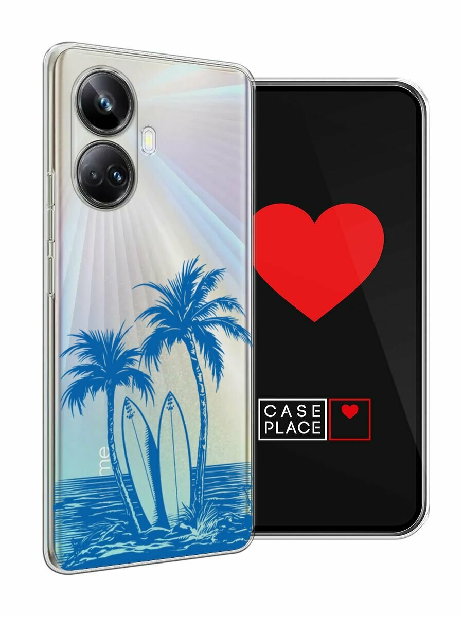 Чехол на Realme 10 Pro+ / Реалми 10 Про+ с принтом "Сёрфинг на островах 1", прозрачный — фото 1
