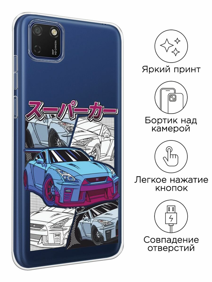Чехол на Honor 9S/Huawei Y5p / Хонор 9S/Хуавей Y5p с принтом "JDM коллаж", прозрачный — фото 1