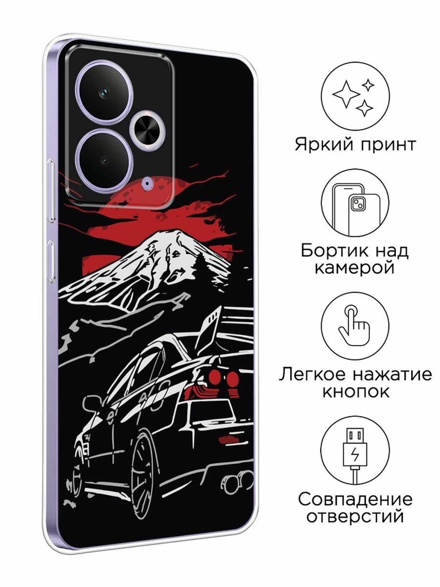Чехол на Realme 14T / Реалми 14Т с принтом "Машина в горах JDM" — фото 1