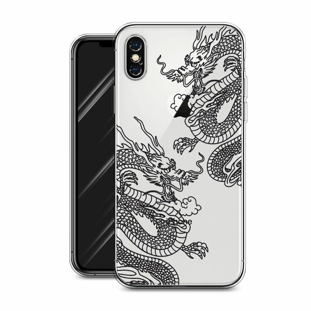 Чехол на Apple iPhone XS Max / Айфон XS Max с принтом "Два китайских дракона", прозрачный — фото 1