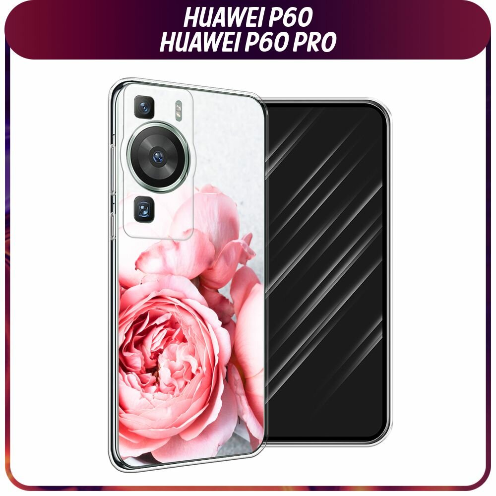 Чехол на Huawei P60/P60 Pro / Хуавей P60/P60 Про с принтом "Пионы на белом"