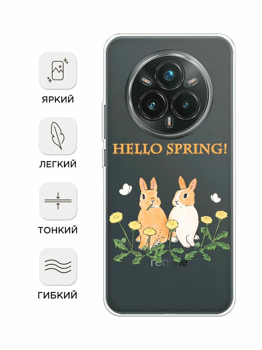 Чехол на Realme 14 Pro / Реалми 14 Про с принтом "Весенние кролики", прозрачный — фото 1