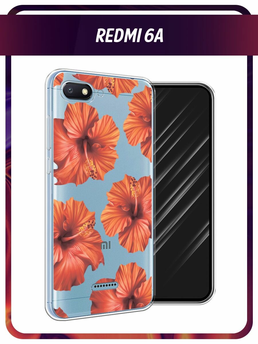 Чехол на Xiaomi Redmi 6A / Сяоми Редми 6А с принтом "Рыжие гибискусы", прозрачный
