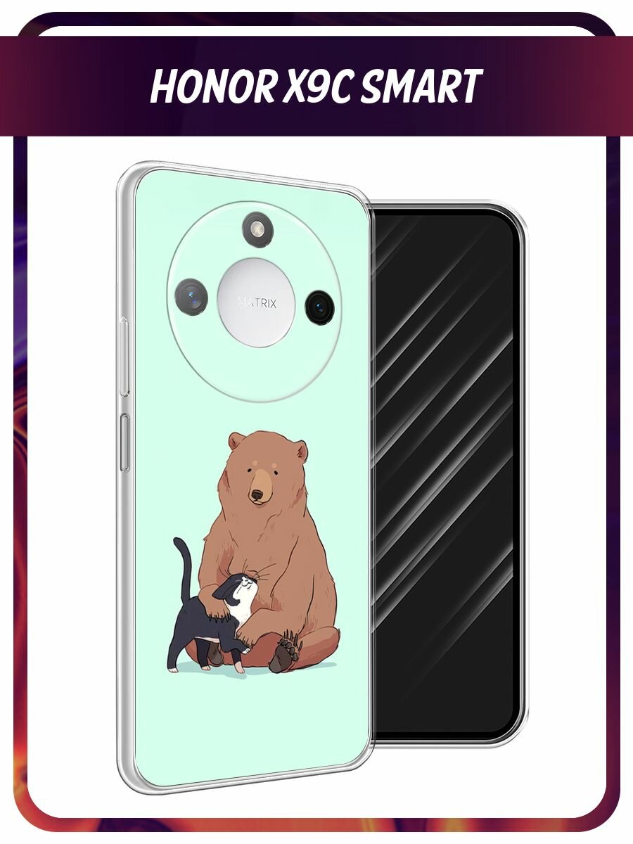 Чехол на Honor X9c Smart / Хонор X9c Смарт с принтом "Медведь и кошка дружба"