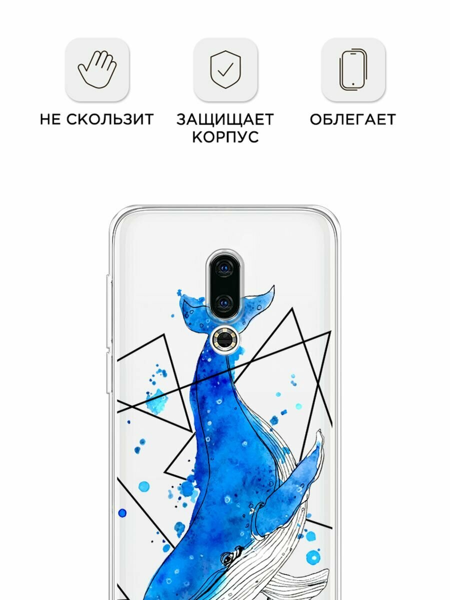 Чехол на Meizu 16th / Мейзу 16th с принтом "Кит графика", прозрачный — фото 1