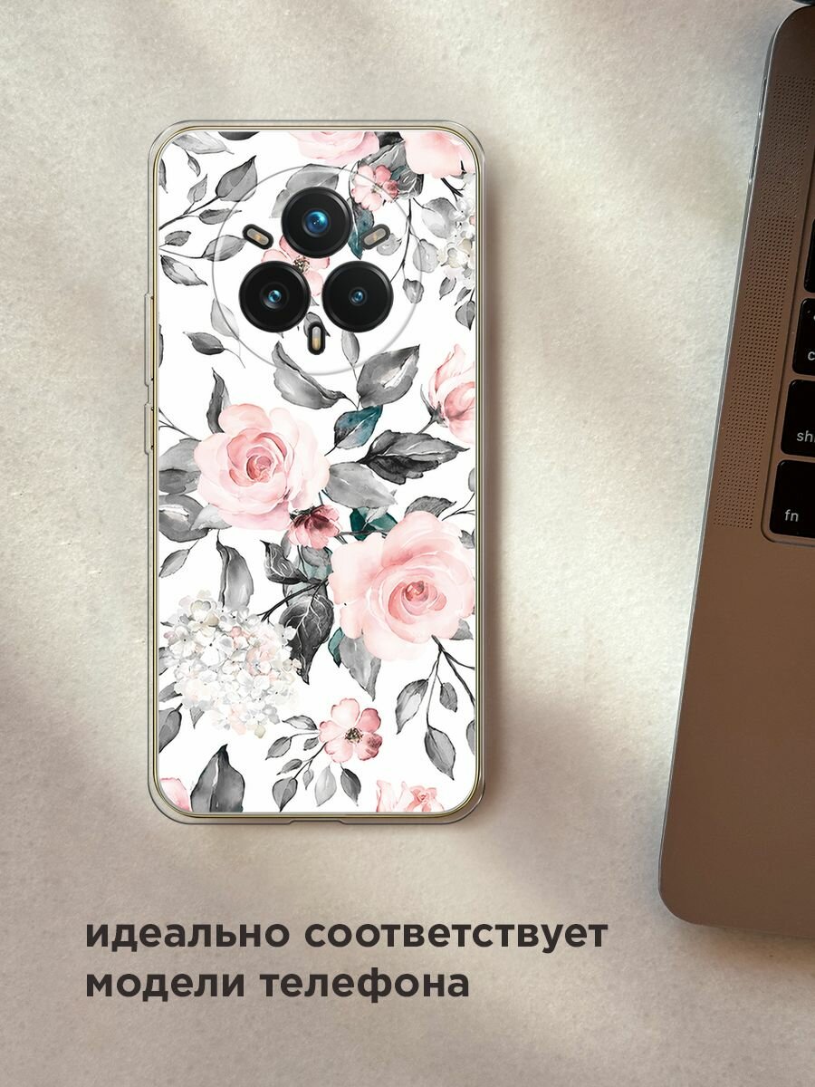 Чехол на Realme 14 Pro+ / Реалми 14 Про+ с принтом "Розы на белом" — фото 1