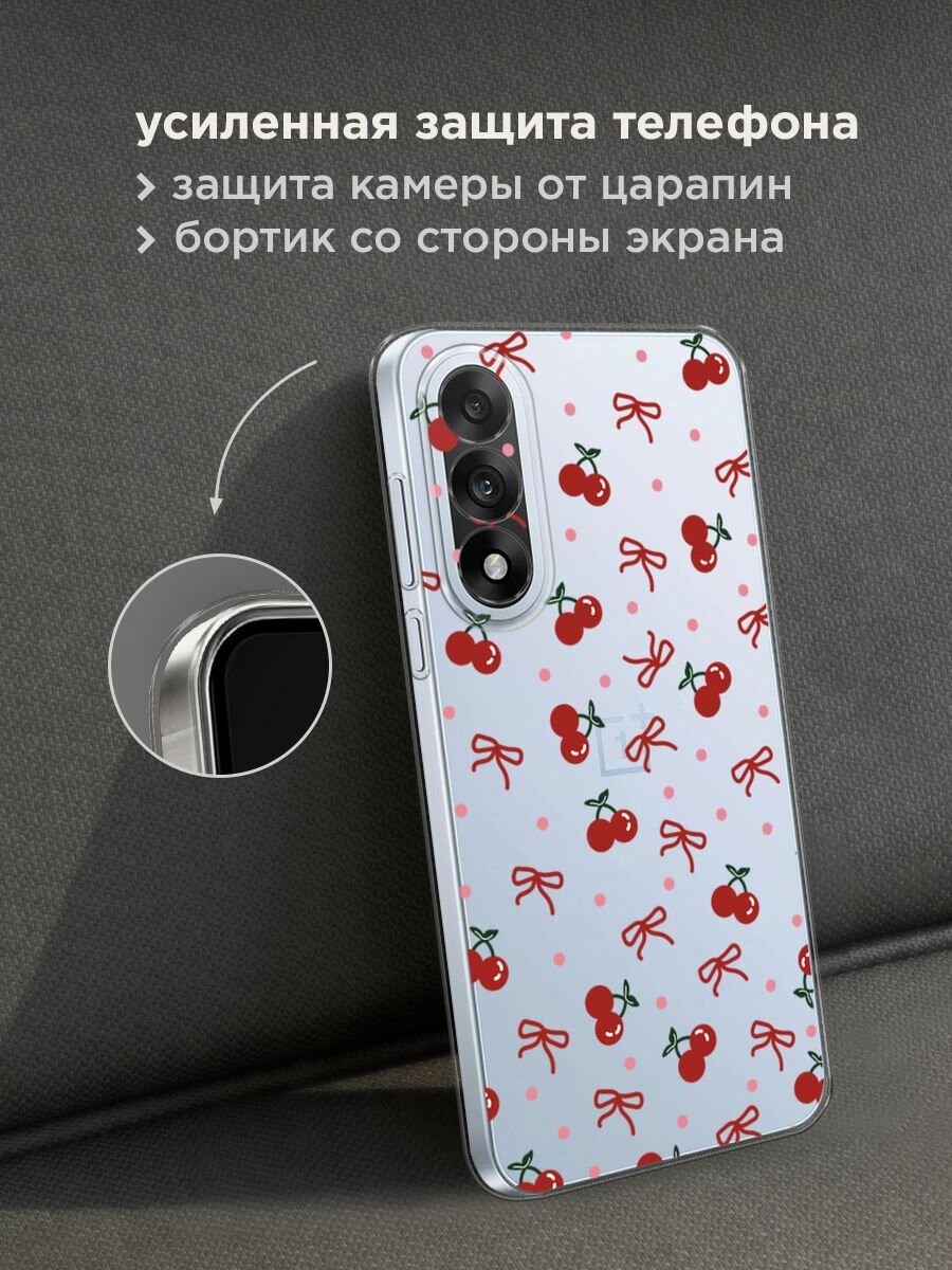 Чехол на OnePlus Nord 5 / Ван Плас Норд 5 с принтом "Вишни и ленточки", прозрачный — фото 1