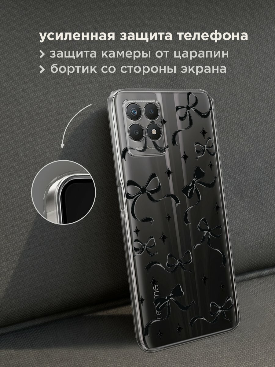 Чехол на Realme 8i / Реалми 8i с принтом "Милые чёрные бантики 4" — фото 1