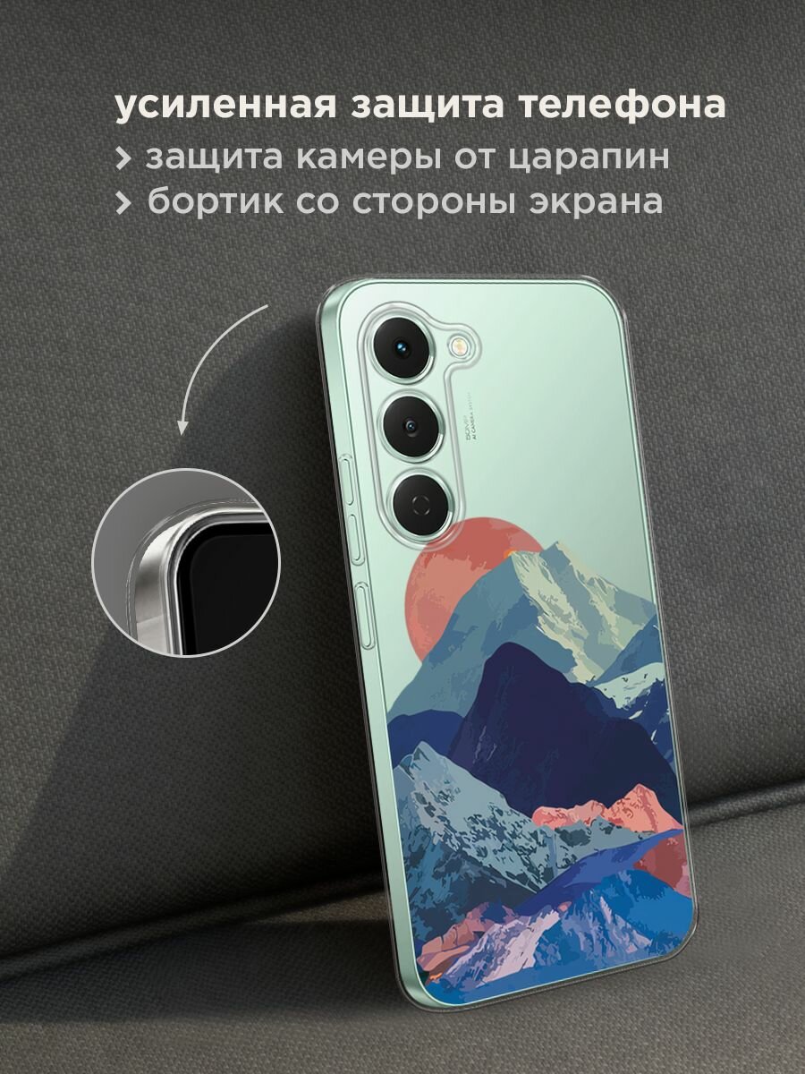 Чехол на Tecno Spark 40 Pro / Текно Спарк 40 Про с принтом "Закат в снежных горах", прозрачный — фото 1