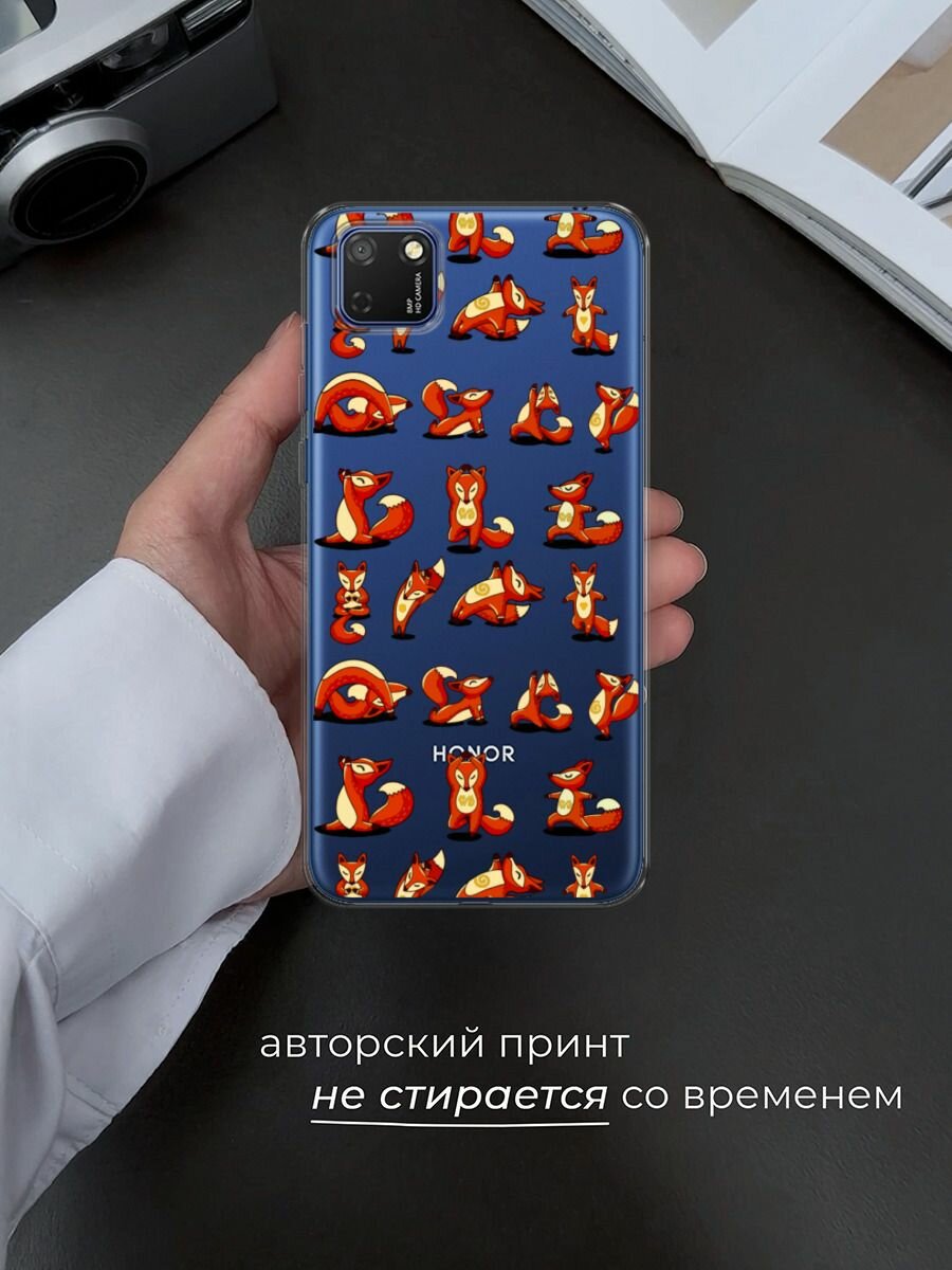 Чехол на Honor 9S/Huawei Y5p / Хонор 9S/Хуавей Y5p с принтом "Йога для лисы", прозрачный — фото 1