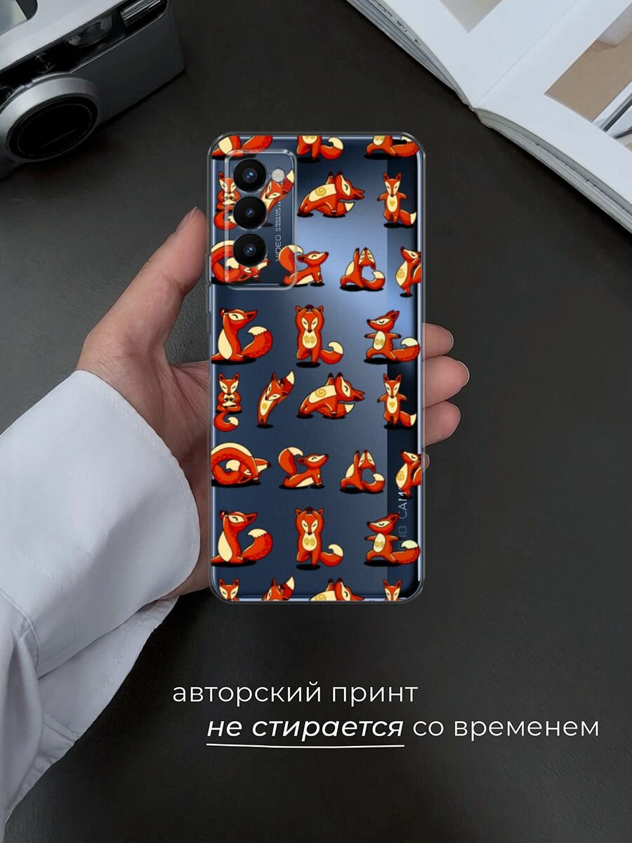 Чехол на Tecno Camon 18P / Техно Камон 18Р с принтом "Йога для лисы", прозрачный — фото 1