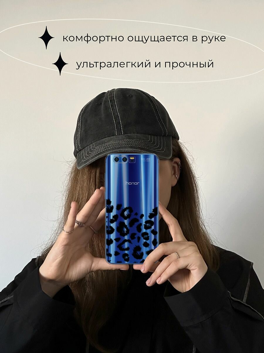 Чехол на Honor 9 / Хонор 9 с принтом "Окрас леопарда фон черный", прозрачный — фото 1