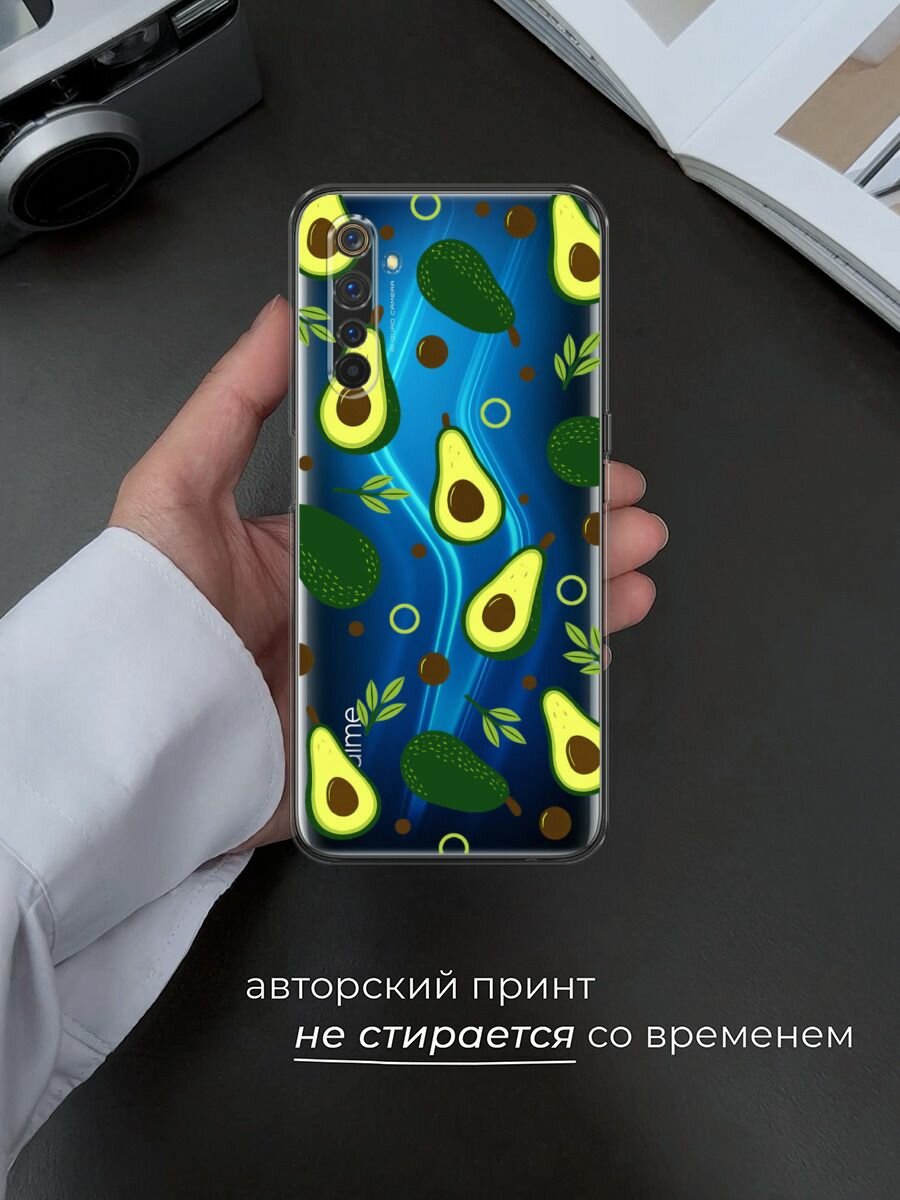 Чехол на Realme 6 Pro / Реалми 6 Про с принтом "Авокадо паттерн", прозрачный — фото 1