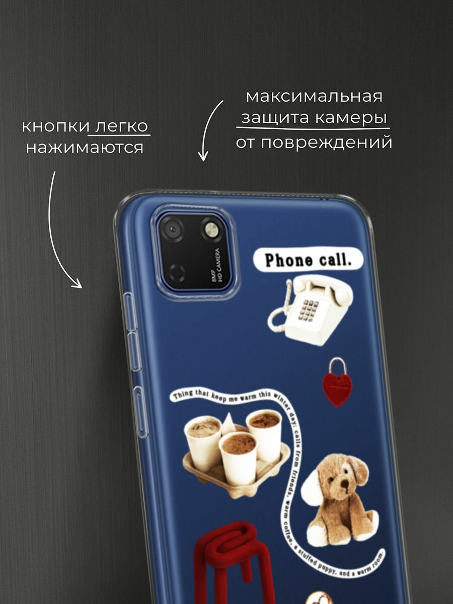 Чехол на Honor 9S/Huawei Y5p / Хонор 9S/Хуавей Y5p с принтом "Phone call", прозрачный — фото 1