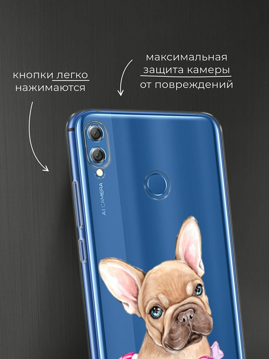 Чехол на Honor 8X / Хонор 8Х с принтом "Бульдог и сладости", прозрачный — фото 1