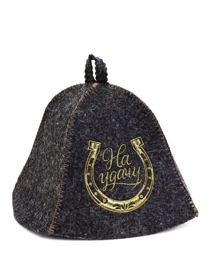 Шапка для бани вышивка "На удачу", темная 10939024