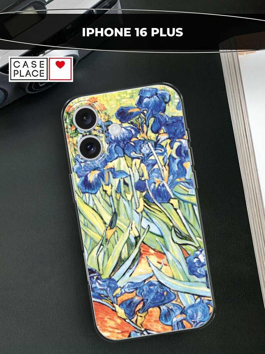 Чехол на Apple iPhone 16 Plus / Айфон 16 Плюс с принтом "Ирисы Ван Гог"