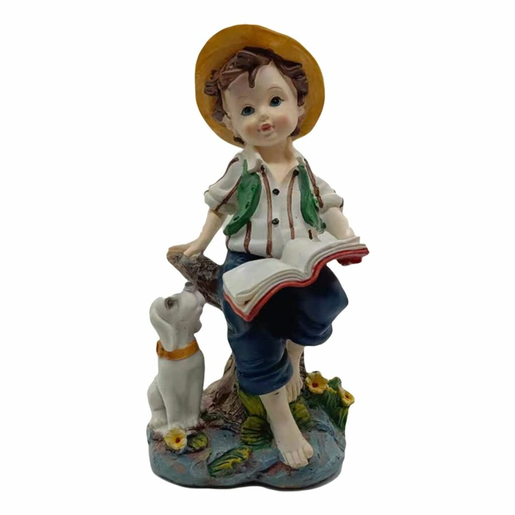 Статуэтка мальчика и собаки из смолы на открытом воздухе, садовое украшение для газона во дворе