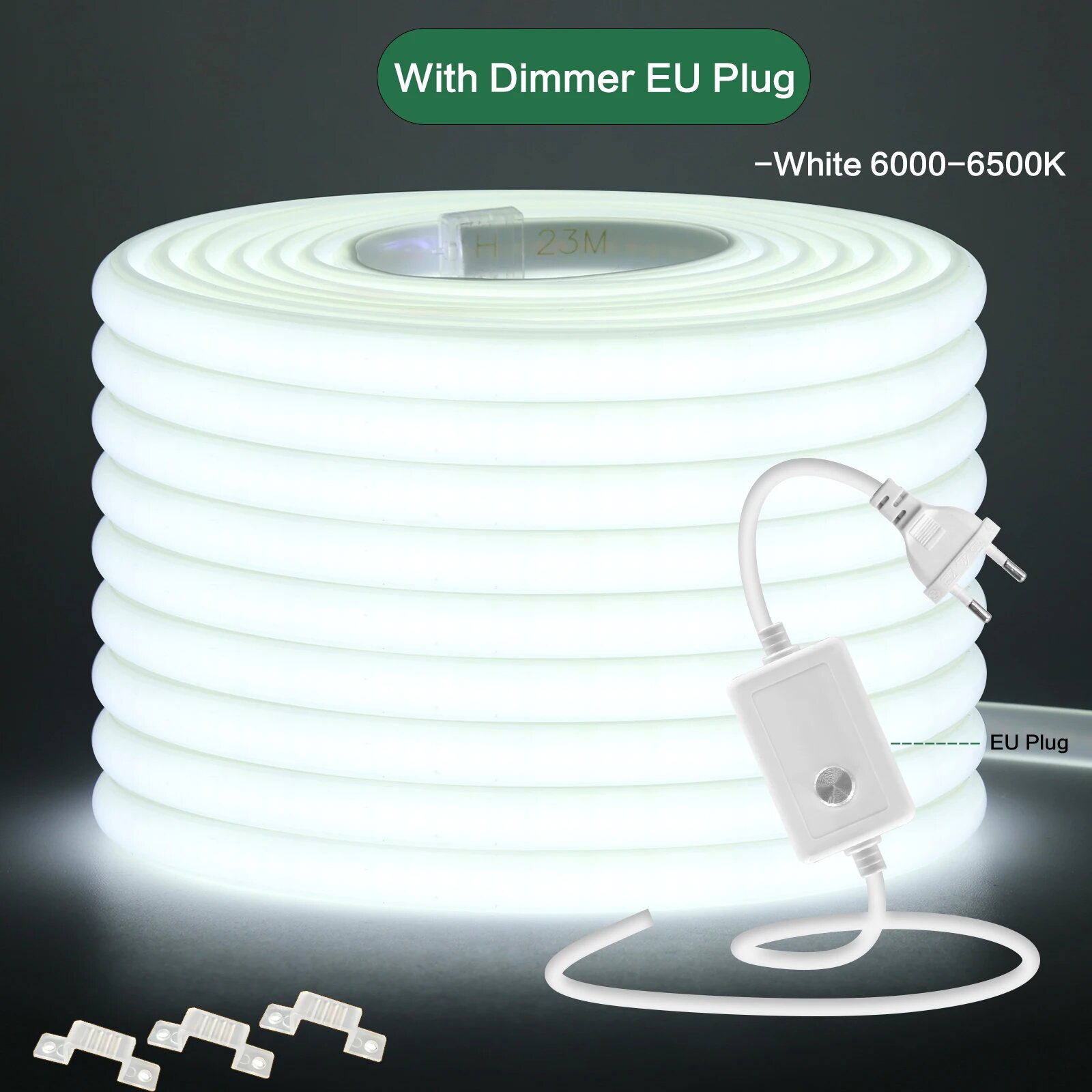 Светодиодная лента KISUFU 23м, белая 6000-6500K, диммер, EU Plug